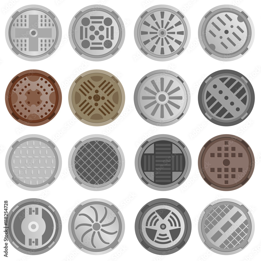 road hatch Icons set . manhole Icons collection on a white background ...