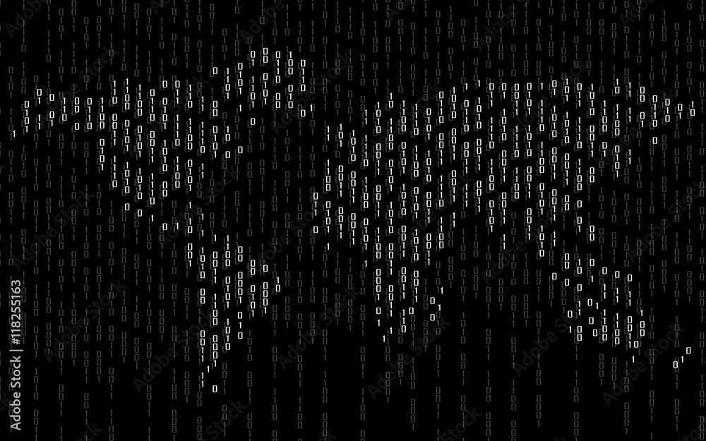 Abstract world map of binary computer code, technology background Stock ...