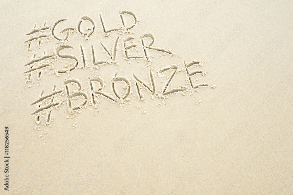 Hashtag social media message for gold, silver, and bronze medals, sport ...
