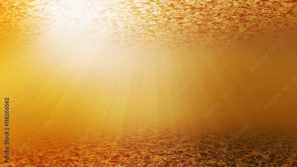Seamless loop warm orange underwater wave background with sun rays beam ...