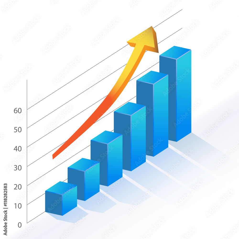 Business infographic positive growth bar chart statistics 3d vector ...