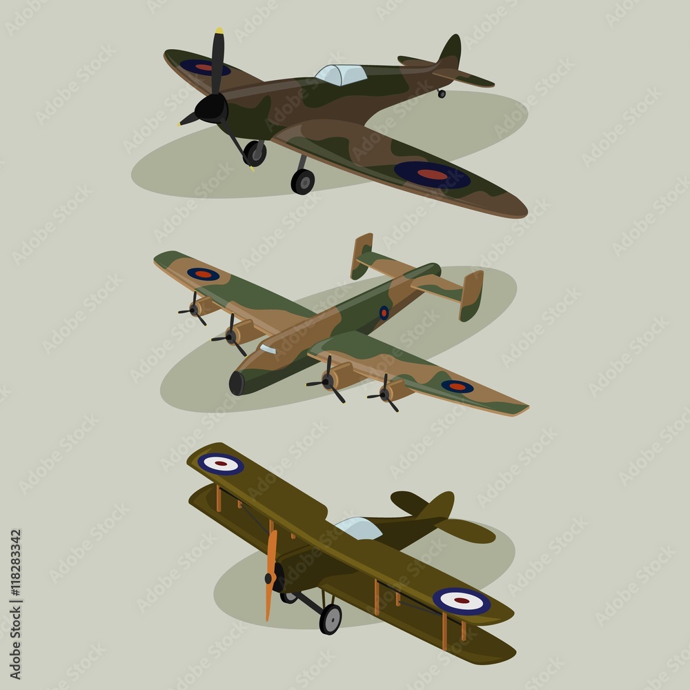 Vintage Vector Military Airplanes image design set for your ...