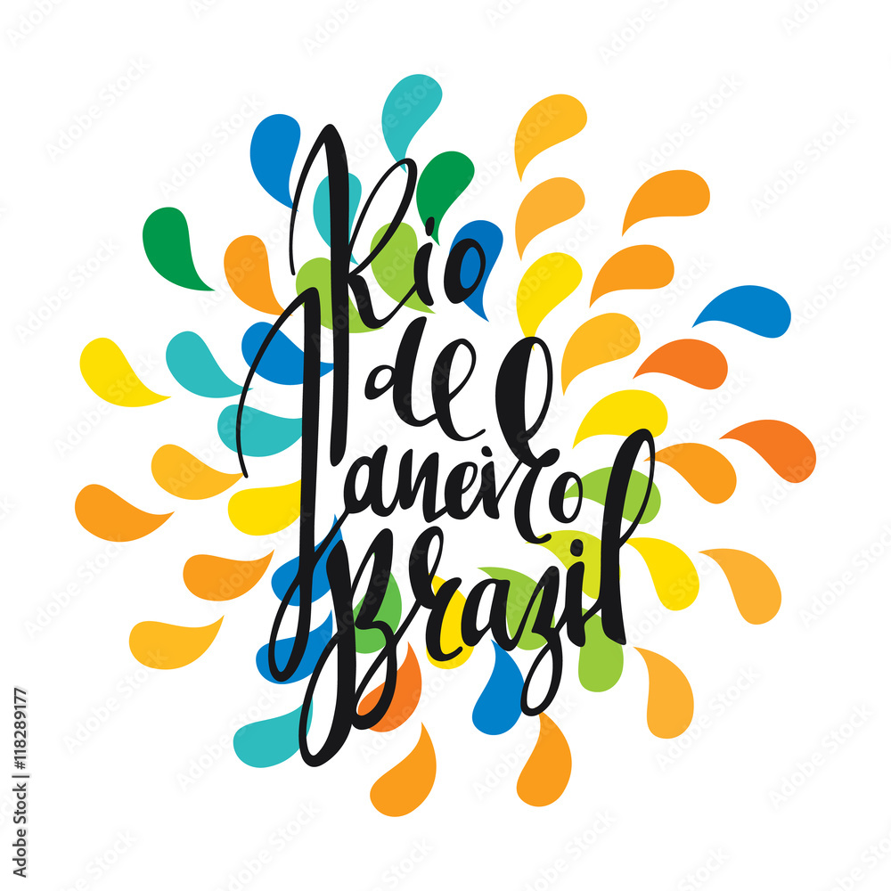 Vecteur Stock Inscription Rio de Janeiro Brazil, background colors of ...