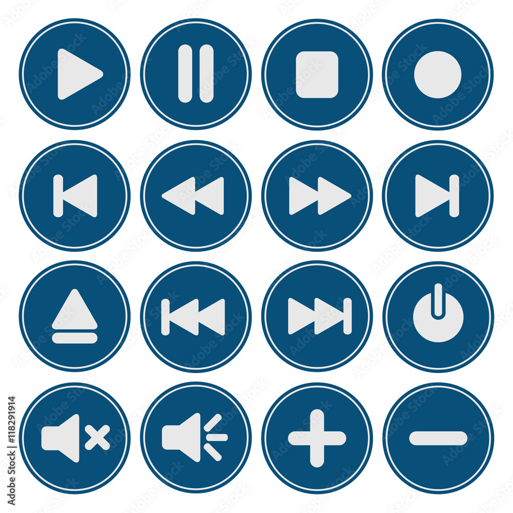 Collection of media icons.Player buttons set. Different media audio and ...