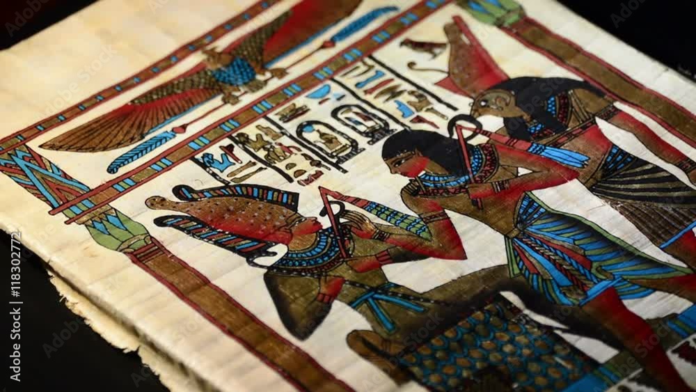 Egyptian papyrus with pharaohs and hieroglyphics representation of ...