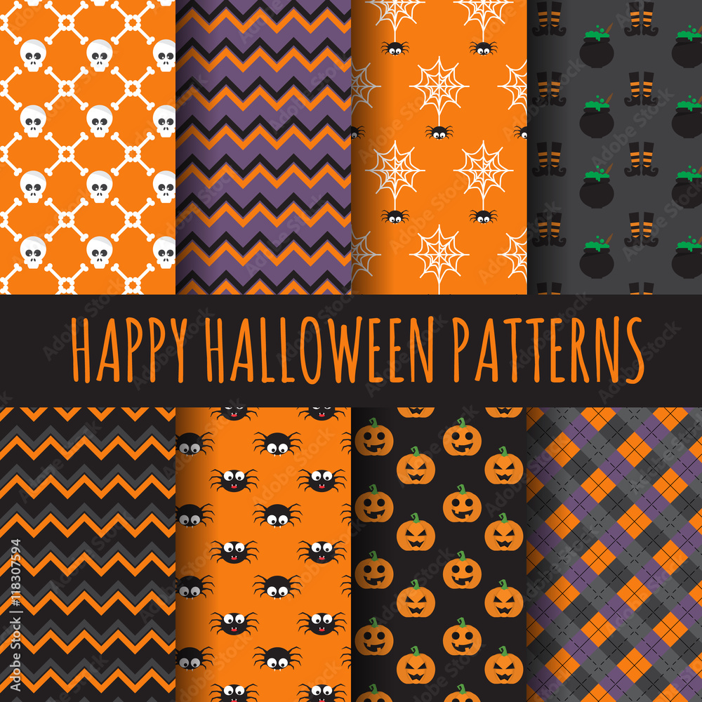 different halloween patterns. Endless texture can be used for wallpaper ...