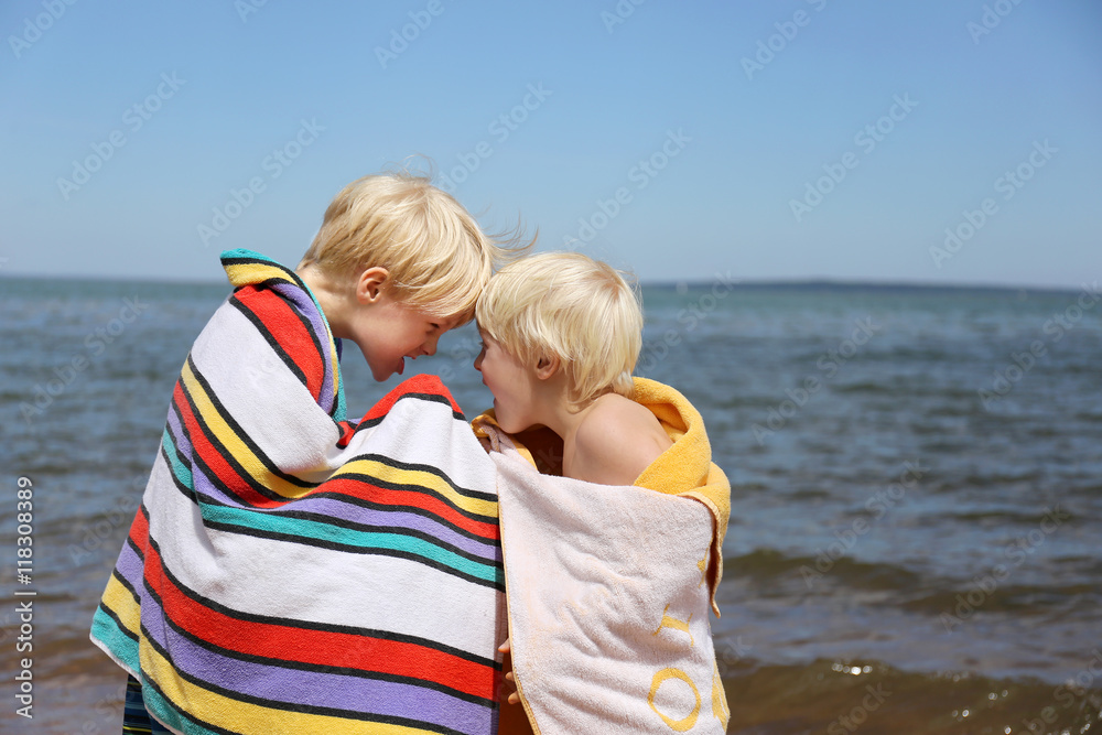 Funny Kids Playing at the Beach Stock Photo | Adobe Stock