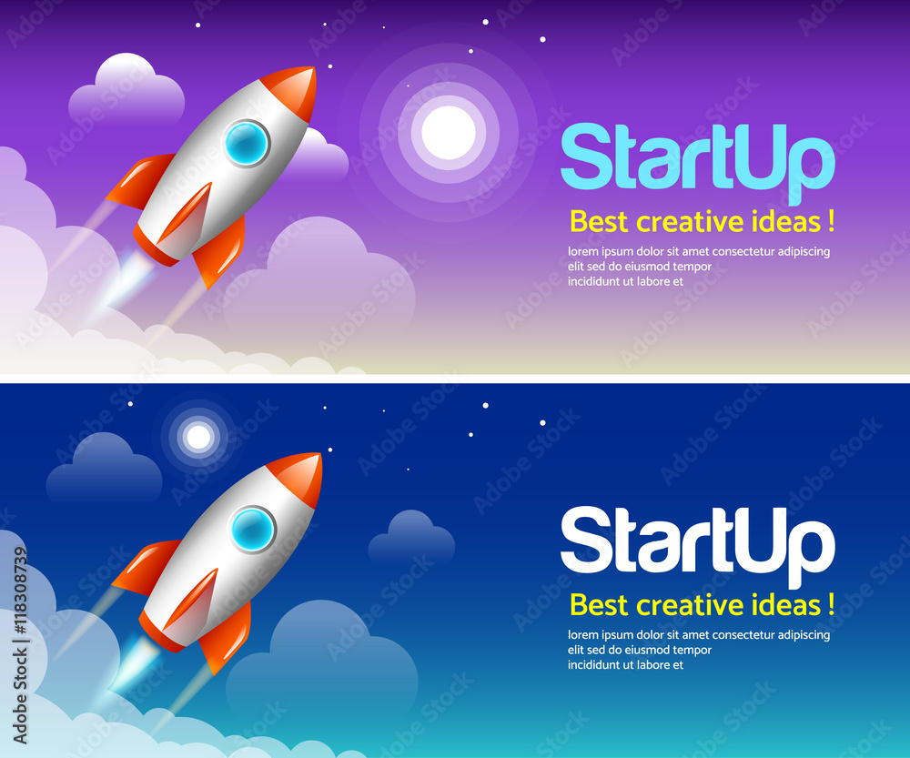 Rocket launch, startup banner poster header Stock Vector | Adobe Stock