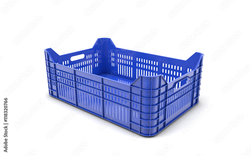 Blue plastic crate. 3d rendering Stock Illustration | Adobe Stock