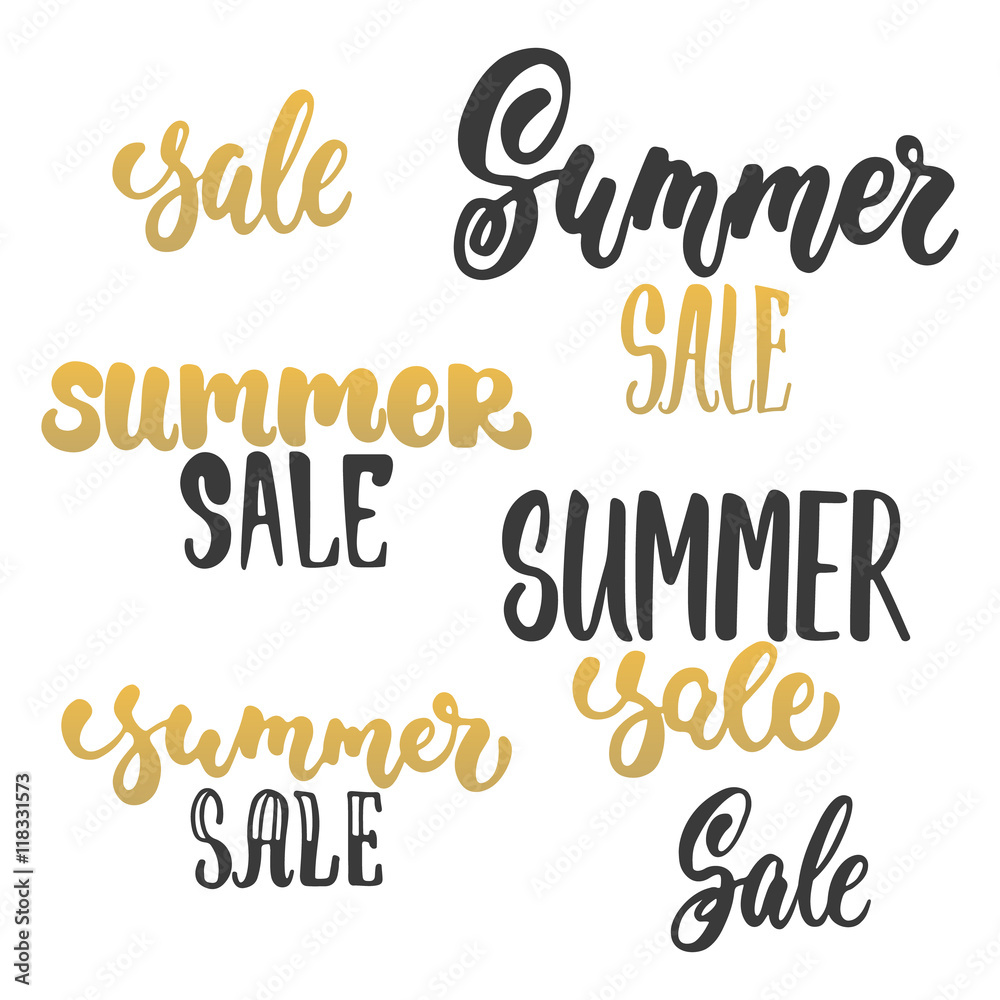 Summer sale - hand drawn golden lettering phrases set isolated on the ...