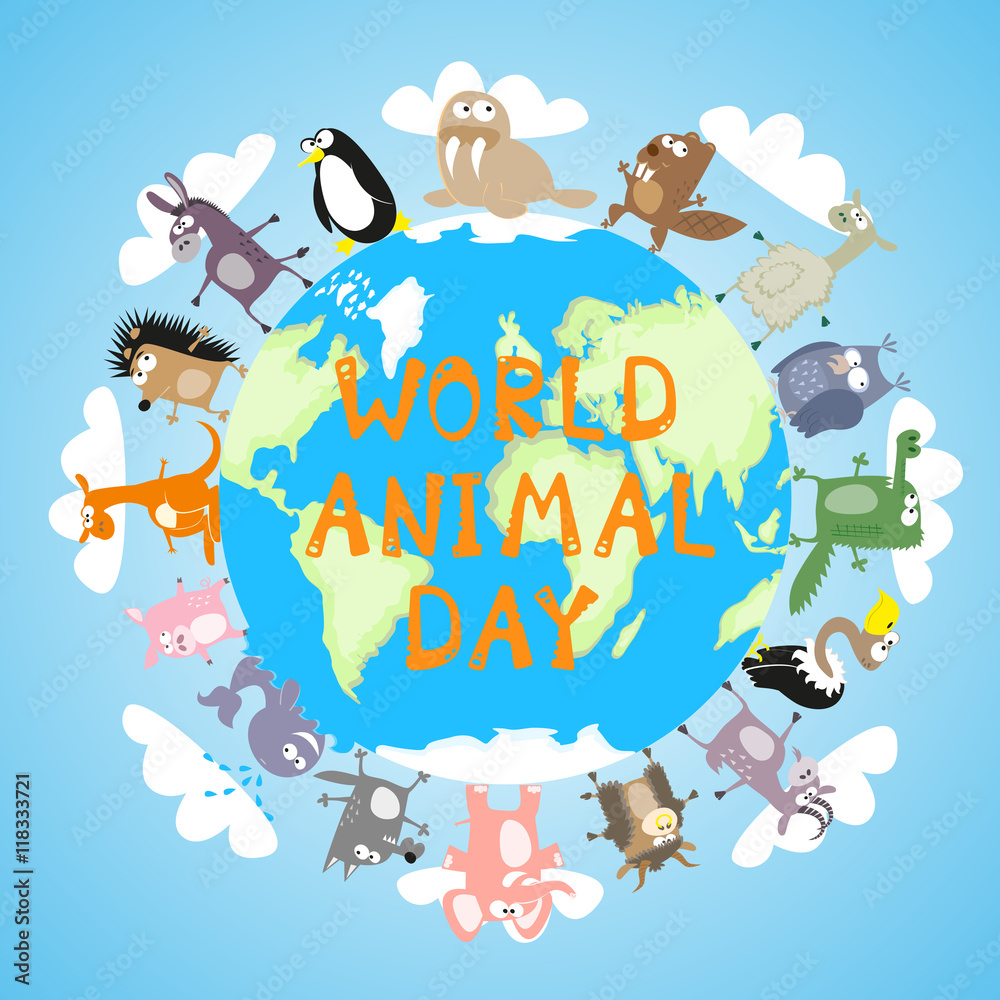 Banner World animal day with cute character drawing in funny cartoon ...
