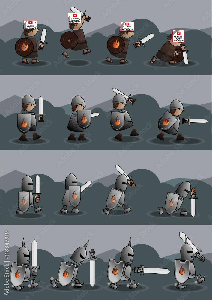 2d game / platformer characters , Swordsman / Warrior / Knight / soldier / young man with sword ...