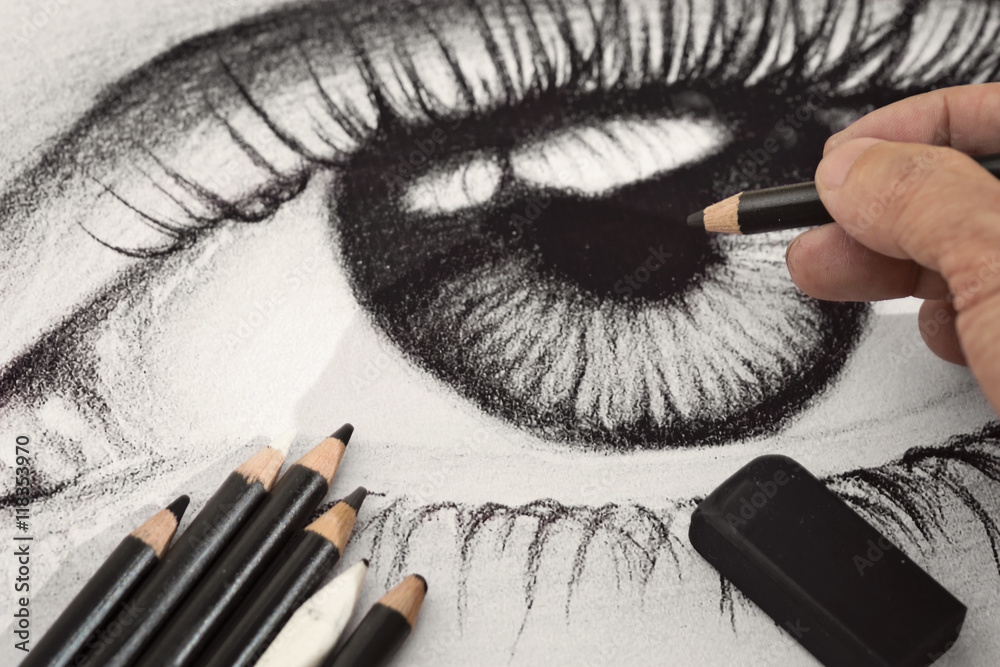 A hand drawing an eye charcoal artwork Stock Photo | Adobe Stock