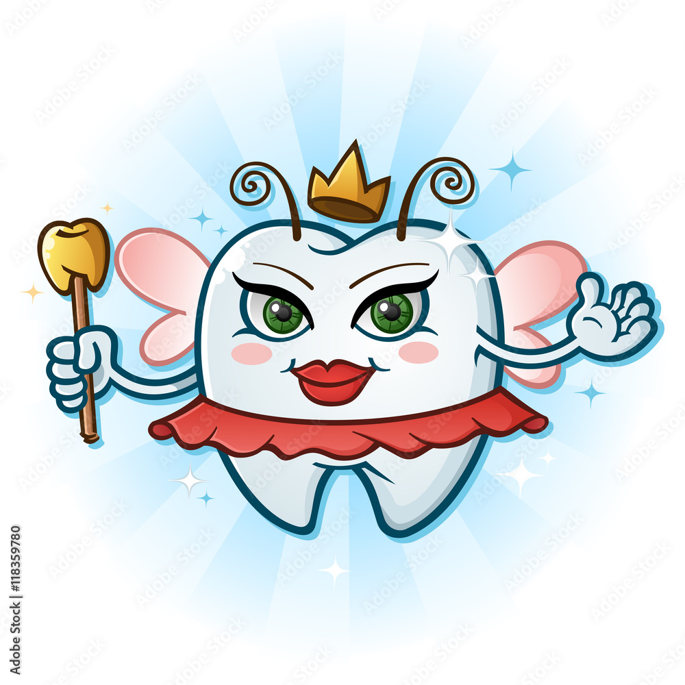 Tooth Fairy Cartoon Character With Antenna & Wand Stock Vector | Adobe ...