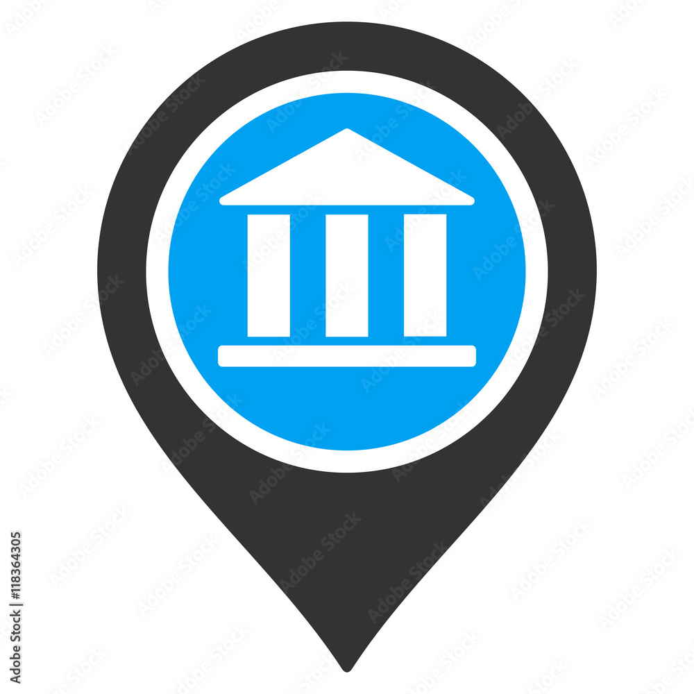 Bank Map Pointer icon. Vector style is bicolor flat iconic symbol with ...