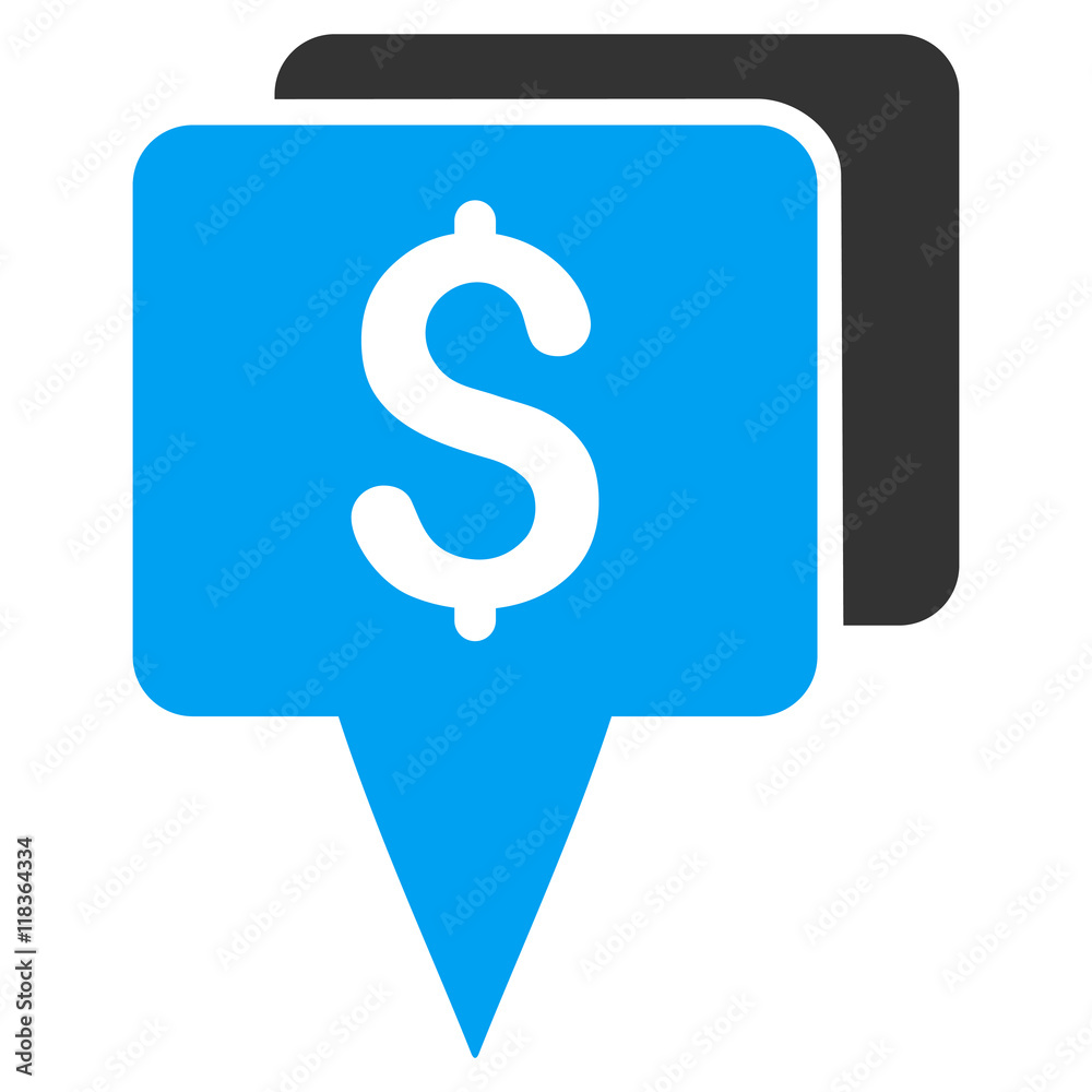 Bank Map Pointers icon. Vector style is bicolor flat iconic symbol with ...