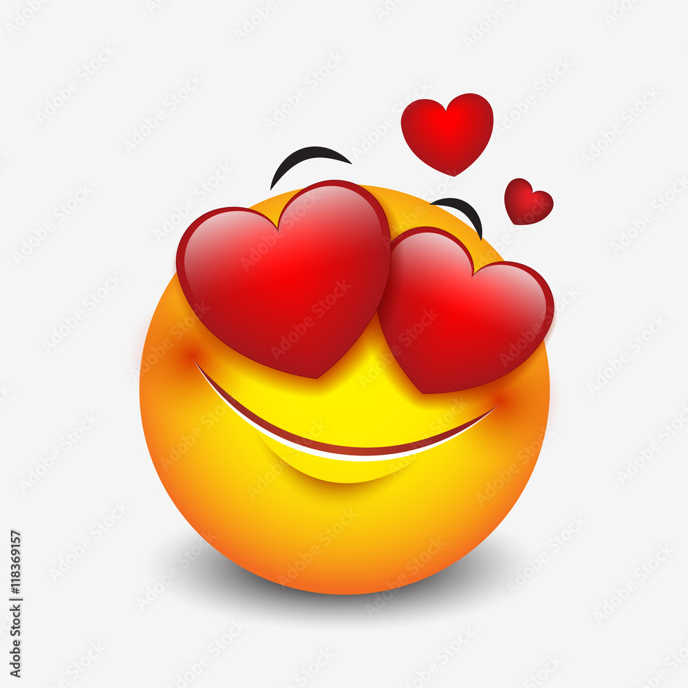 Cute feeling in love emoticon isolated on white background - smiley ...