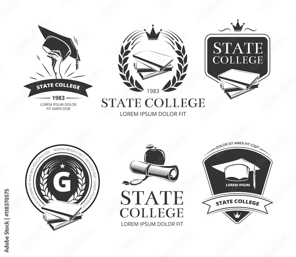 University, academy, college and school vector emblems, labels, badges ...