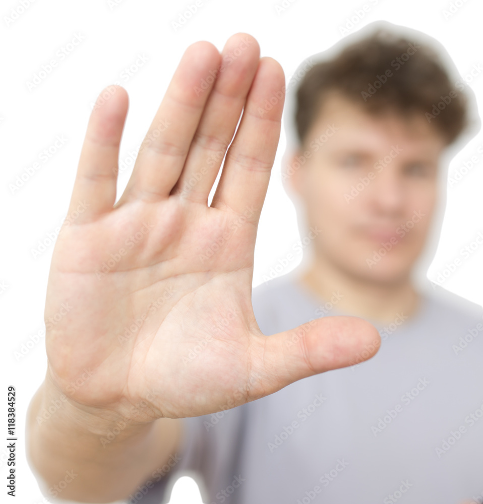man shows his hand on a white background Stock Photo | Adobe Stock