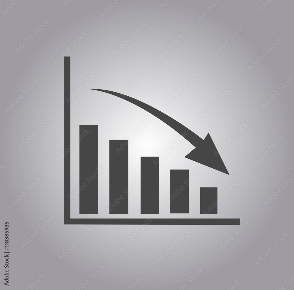 Vector icon of a downward graph with an arrow indicating missed low ...