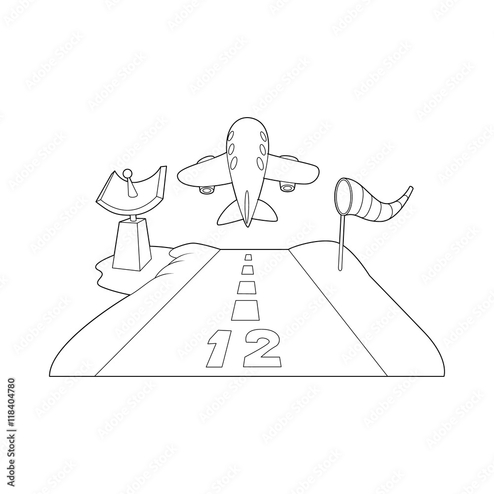 Runway icon in outline style isolated on white background. Airport ...