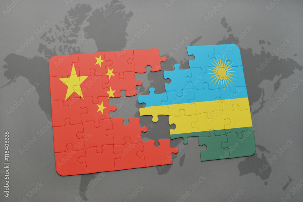 puzzle with the national flag of china and rwanda on a world map ...