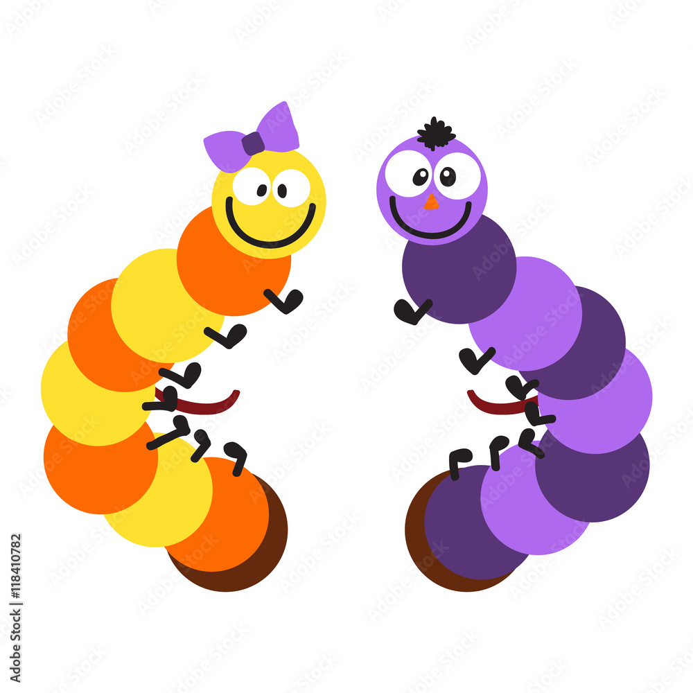 Cute hand drawn crawling caterpillar tree insect element funny little ...