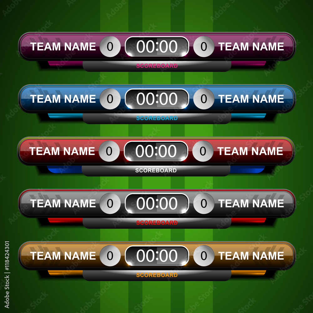 scoreboard elements design for football and soccer, vector illustration ...