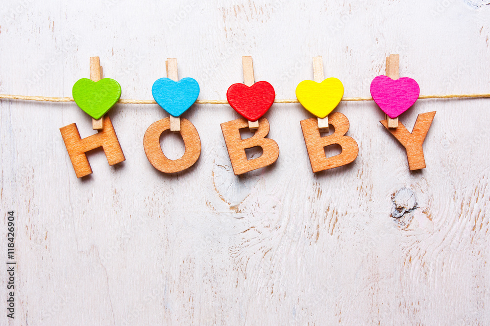 the word "hobbyl" of the wooden letters Stock Photo | Adobe Stock