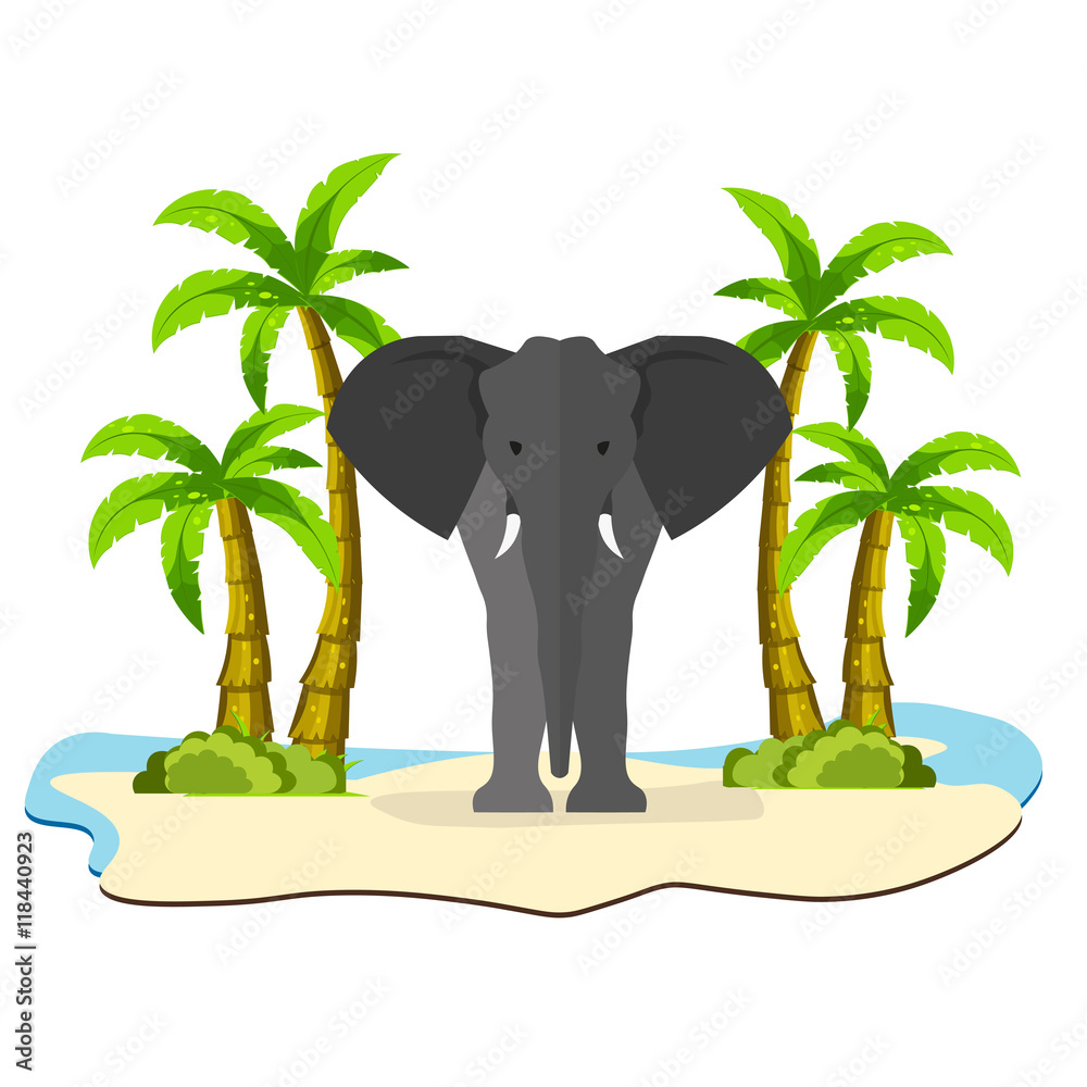 Elephant in the jungle. Flat illustration. Vector Stock Vector | Adobe ...