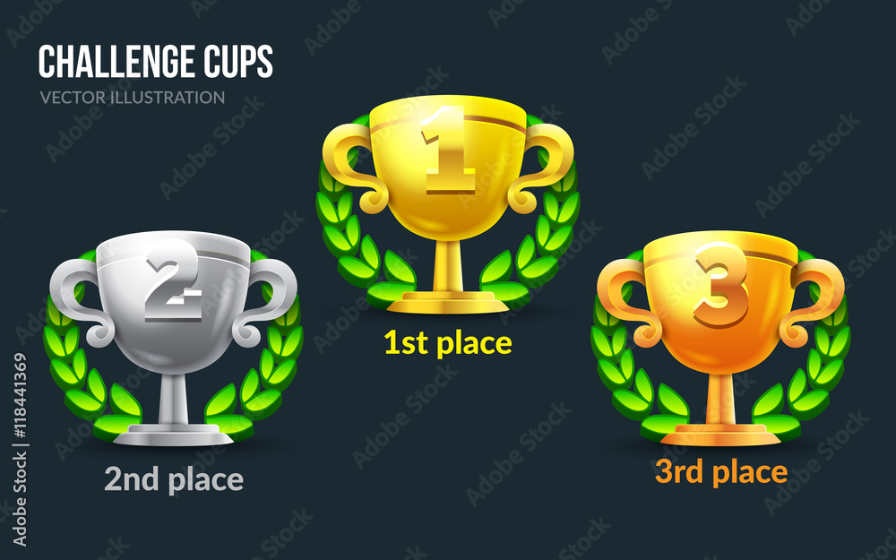 Challenge cups set. Applicable for game user interface. 1st, 2nd, 3rd ...