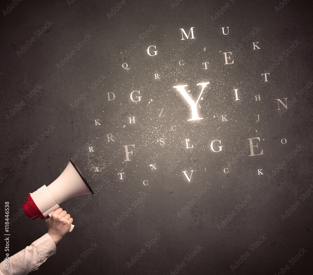 Megaphone with letters Stock Photo | Adobe Stock