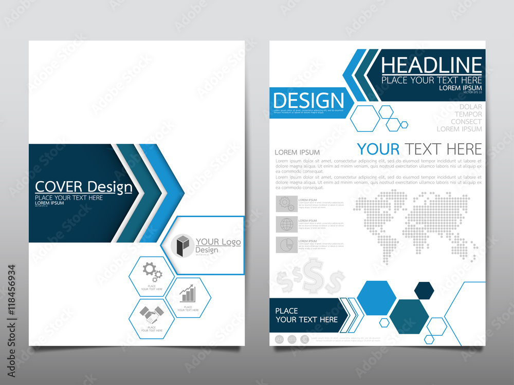 Blue hexagon cover business brochure vector design, Leaflet advertising ...