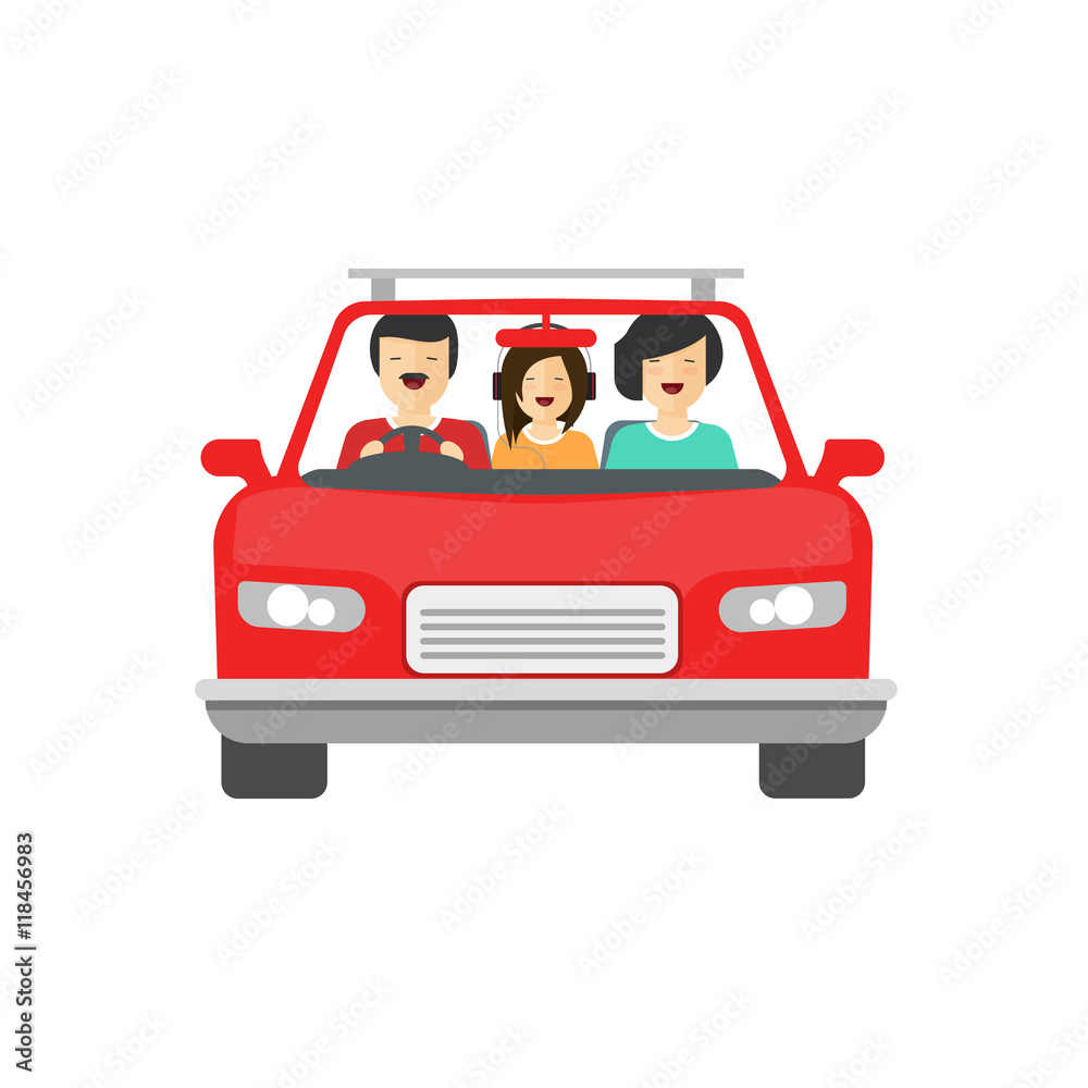 Family Driving Car Cartoon