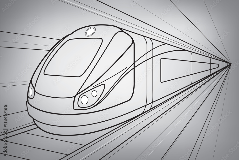 Train in motion, locomotive move, dynamic transport illustration ...