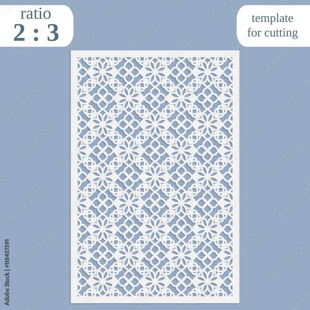 Paper openwork greeting card, template for cutting, lace invitation, lasercut metal panel, wood ...