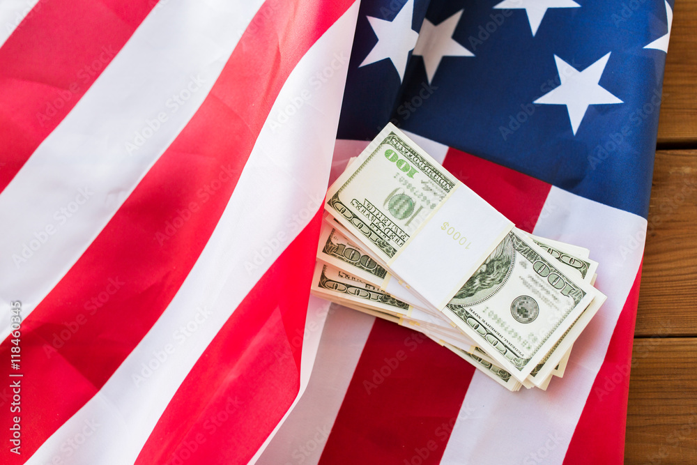 close up of american flag and dollar cash money Stock Photo | Adobe Stock