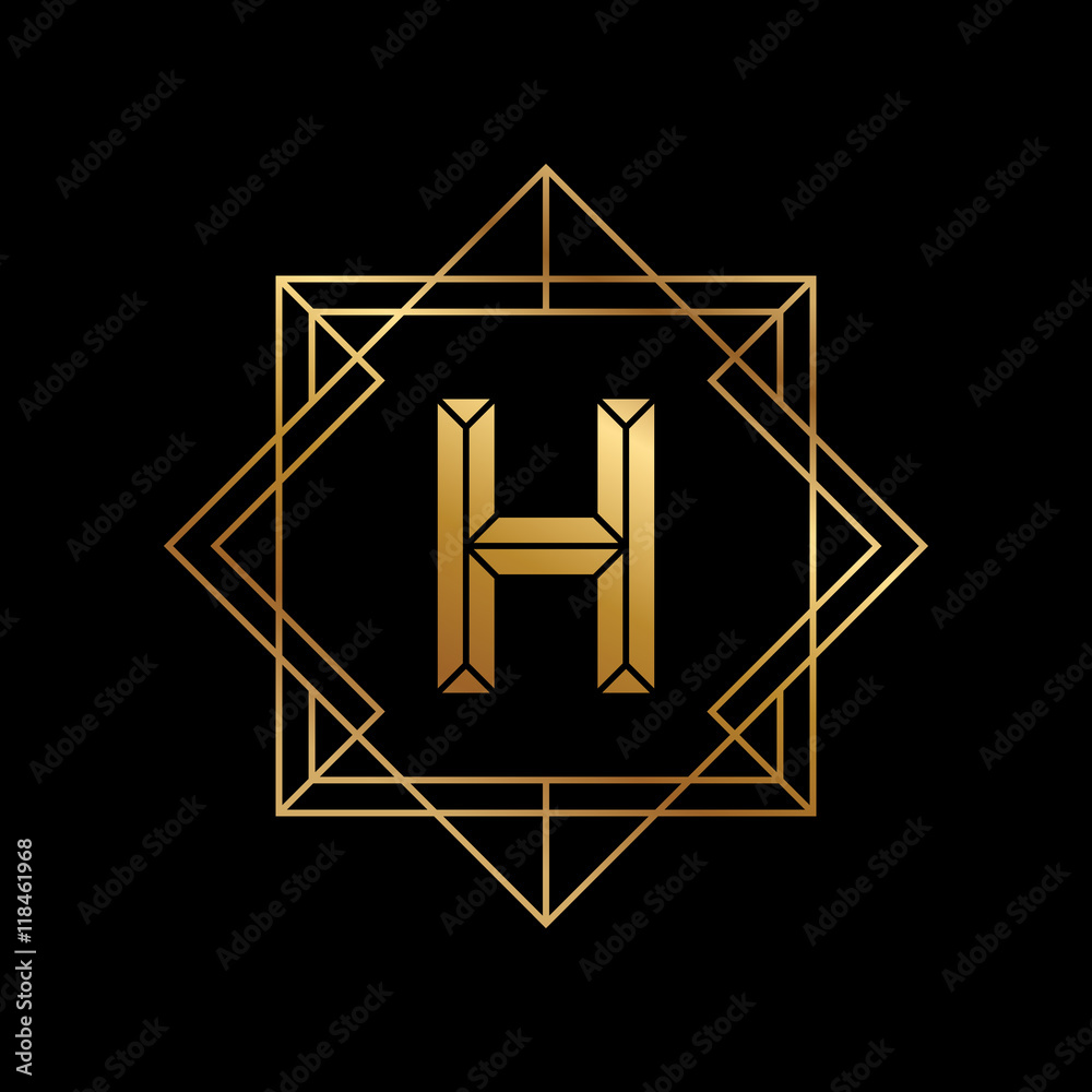 Letter H gold logo design template. H letter golden outline monogram ...
