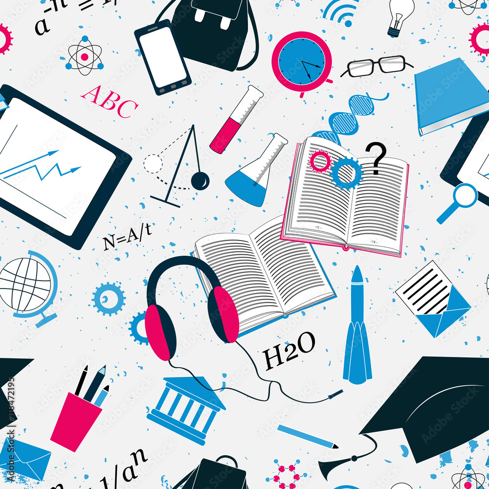 Cute back to school background with students and pupils attributes ...