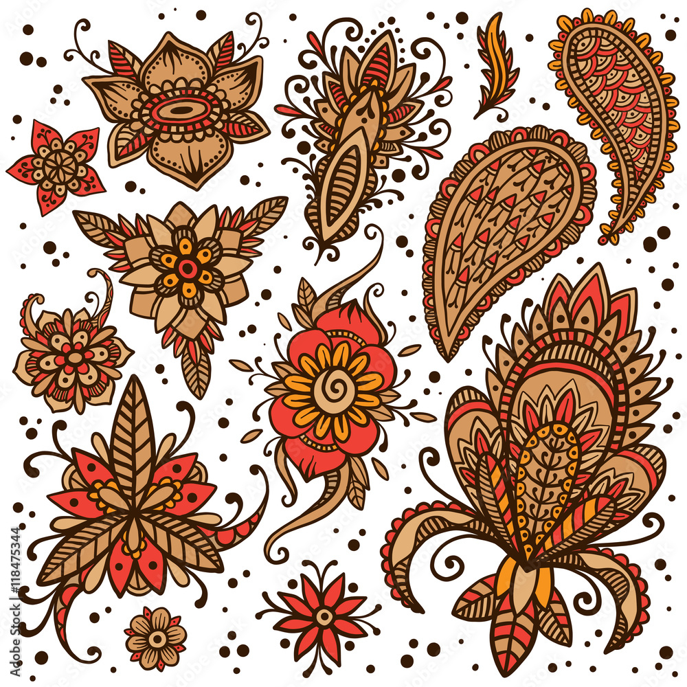 Mehndi elements vector set Stock Vector | Adobe Stock