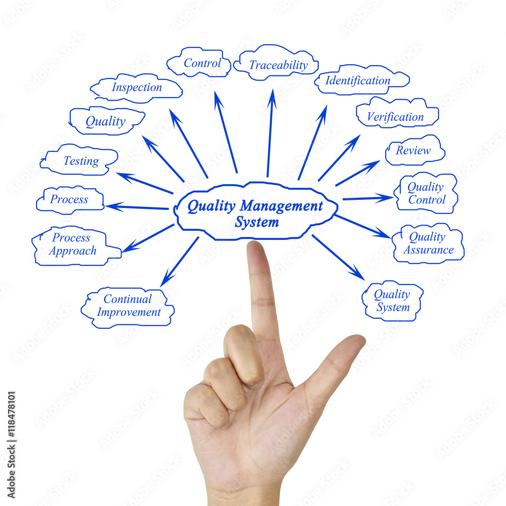 Women hand writing element of Quality Management System for business ...