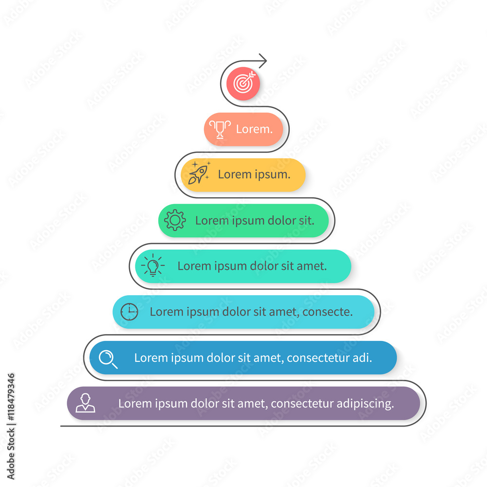 Pyramid for infographics. Chart, diagram with 8 steps, options. Stock ...