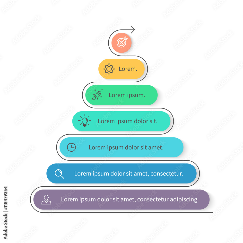 Pyramid for infographics. Chart, diagram with 7 steps, options. Stock ...