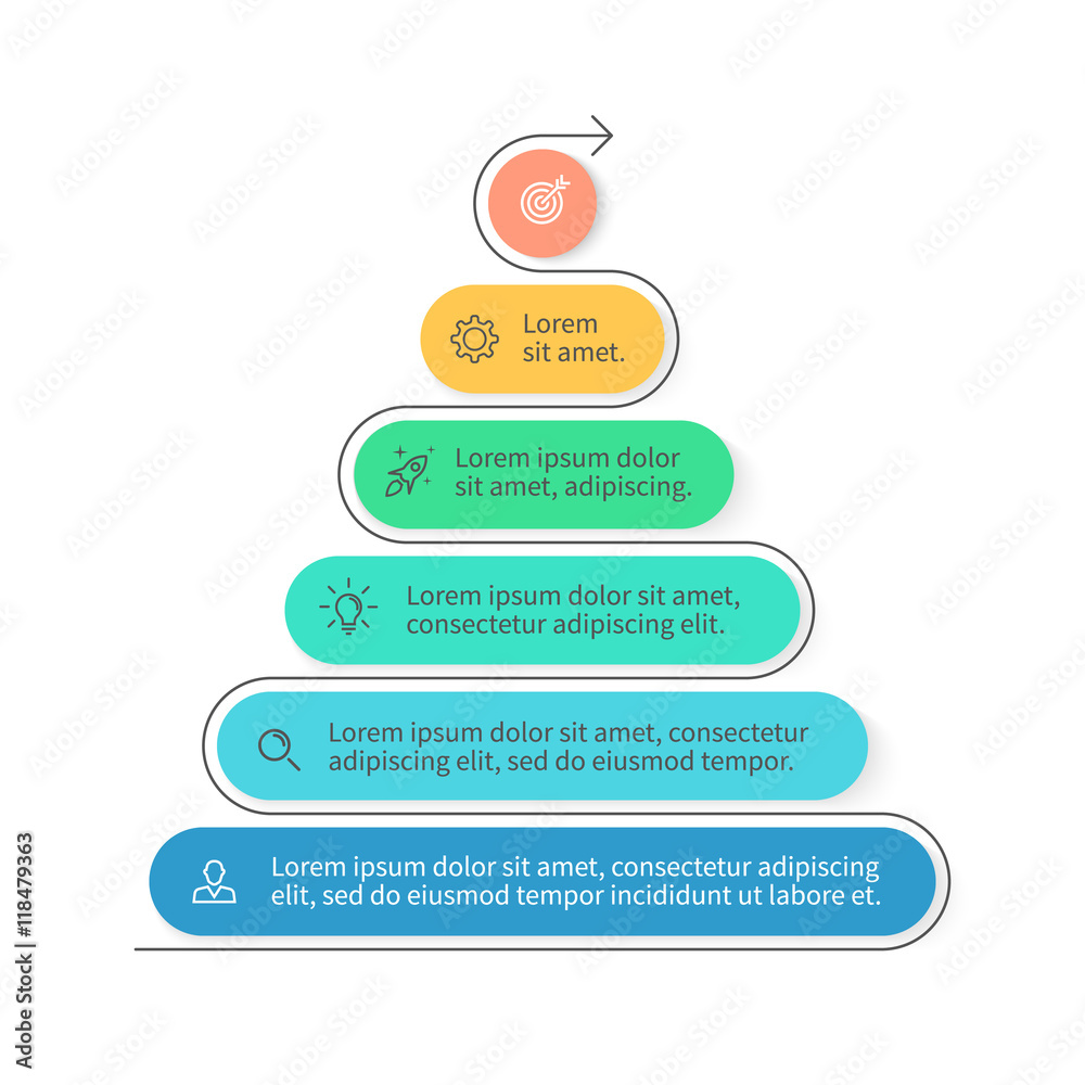 Pyramid for infographics. Chart, diagram with 6 steps, options. Stock ...
