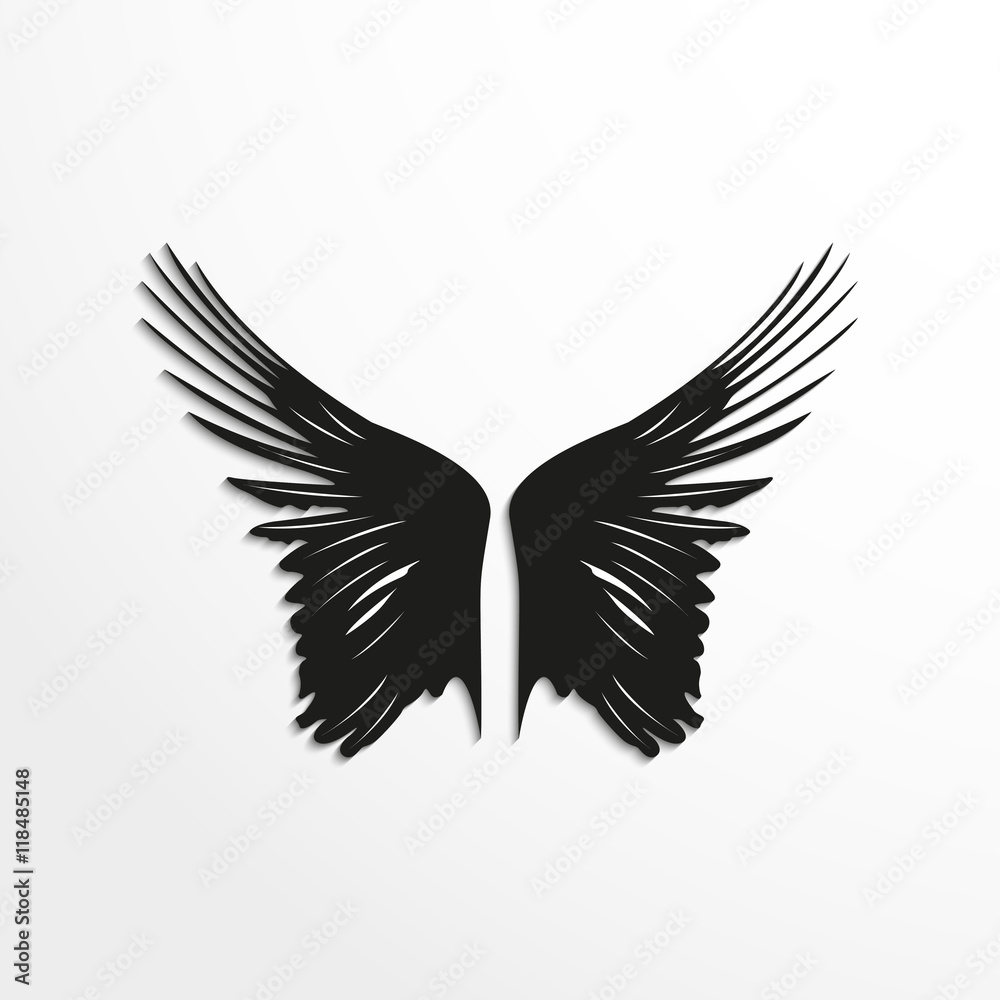 Wings of birds. Vector illustration. Black and white view. Stock Vector ...