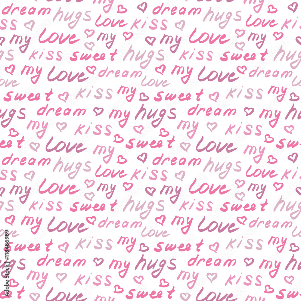 Love lettering seamless pink pattern, hand drawn calligraphy wallpaper ...