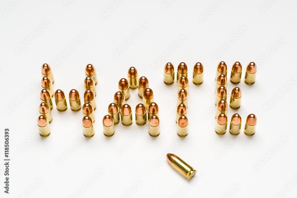 Ammunition, 9mm, millimeter, arrange in a pattern to spell the w Stock ...