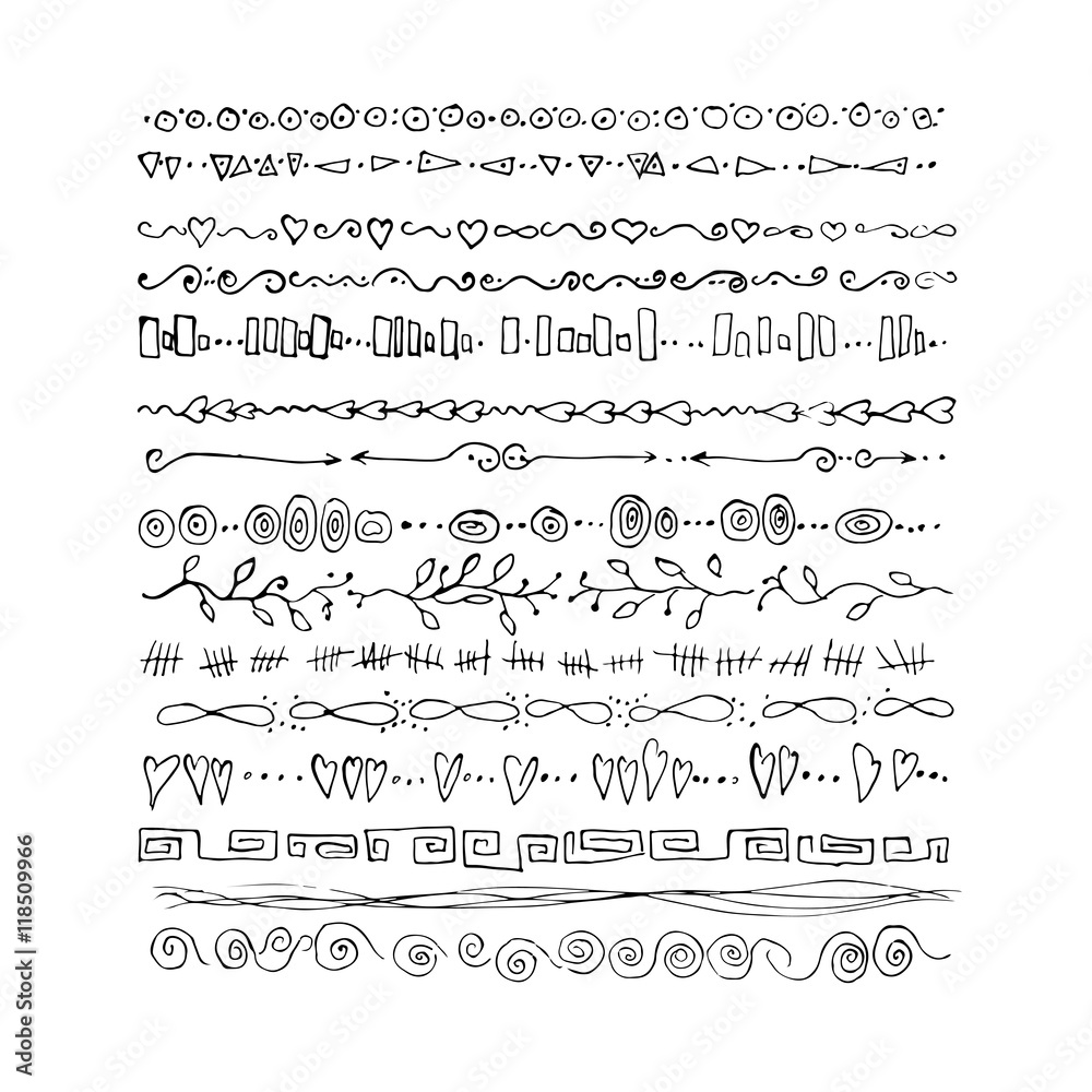 Hand drawn vector line border set. Doodle line borders. Stock Vector ...