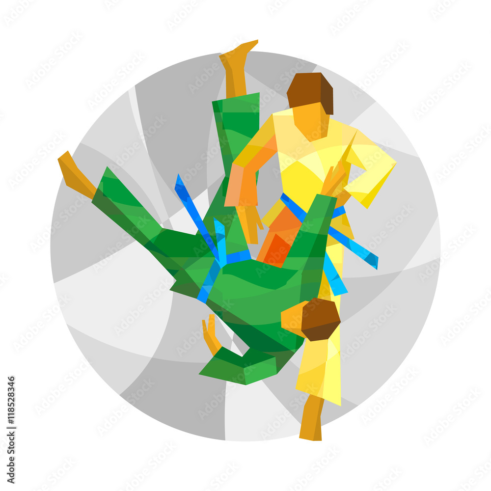 Two judo fighters with abstract patterns. Flat athlete icon. Sport ...