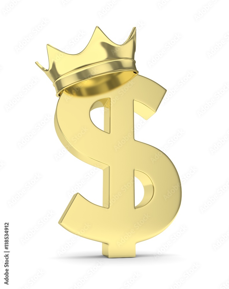 Isolated golden dollar sign with crown on white background. American ...
